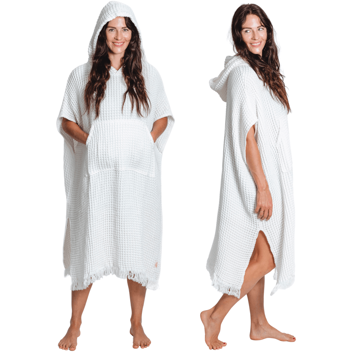 Coconut White Waffle Poncho – Nova Blue